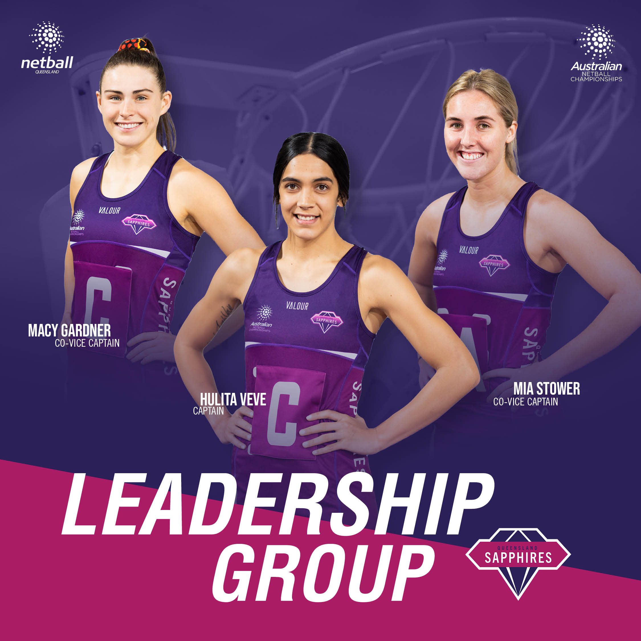 Experienced trio named to lead Sapphires - Netball Queensland